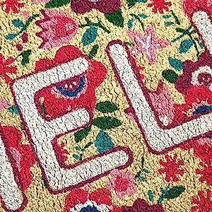 Juvale Natural Coir Hello Spring Door Mat for Front Door Entry, Floral Welcome Non-Slip Rug (30x17 in)