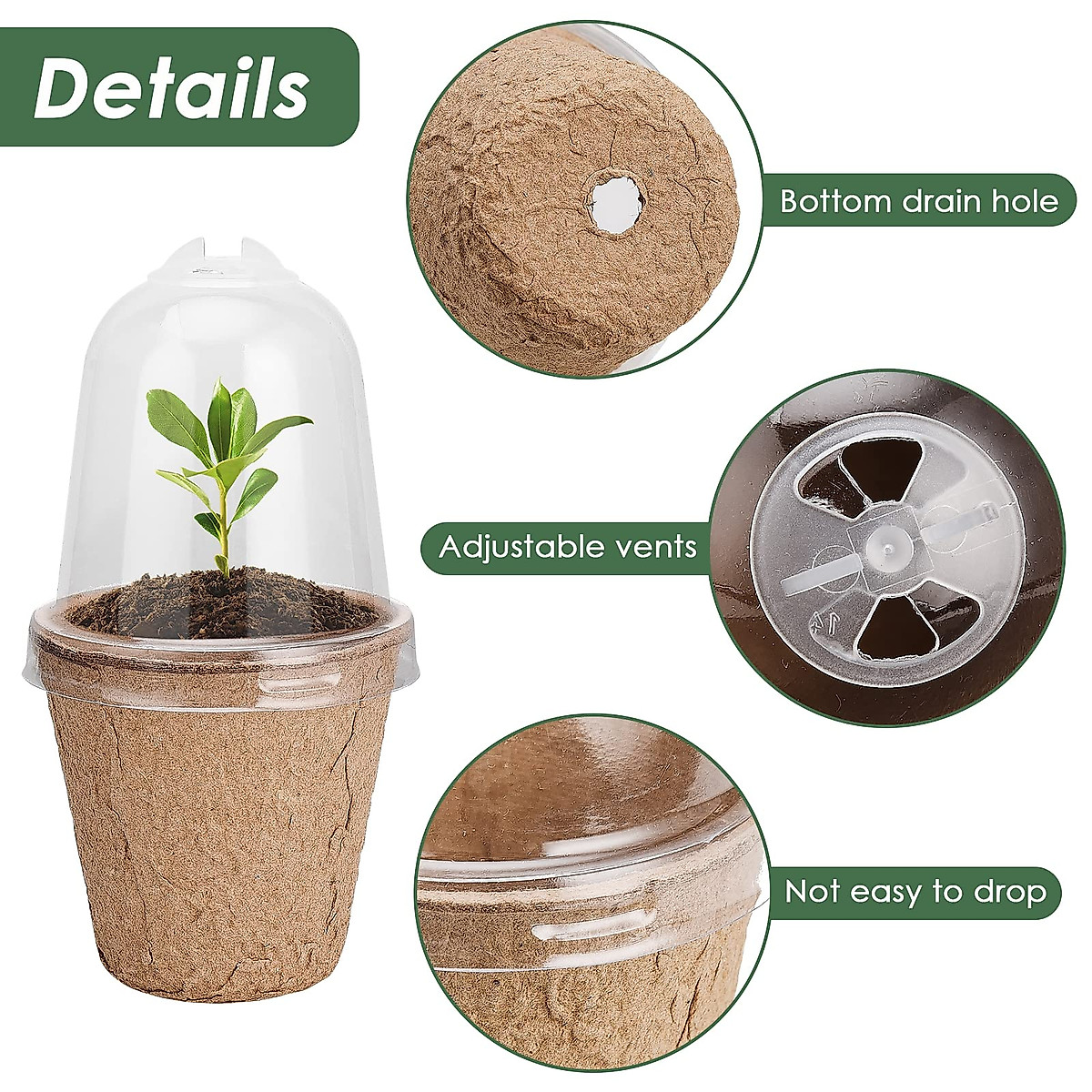 Peat Pots 10pcs Biodegradable Planter Nursery Pots Recycled Pulp Seed Starting Pots Round and Square Nursery Cups Increase Survival Rate Plant Starter Kits for Seed Starting with Humidity Domes