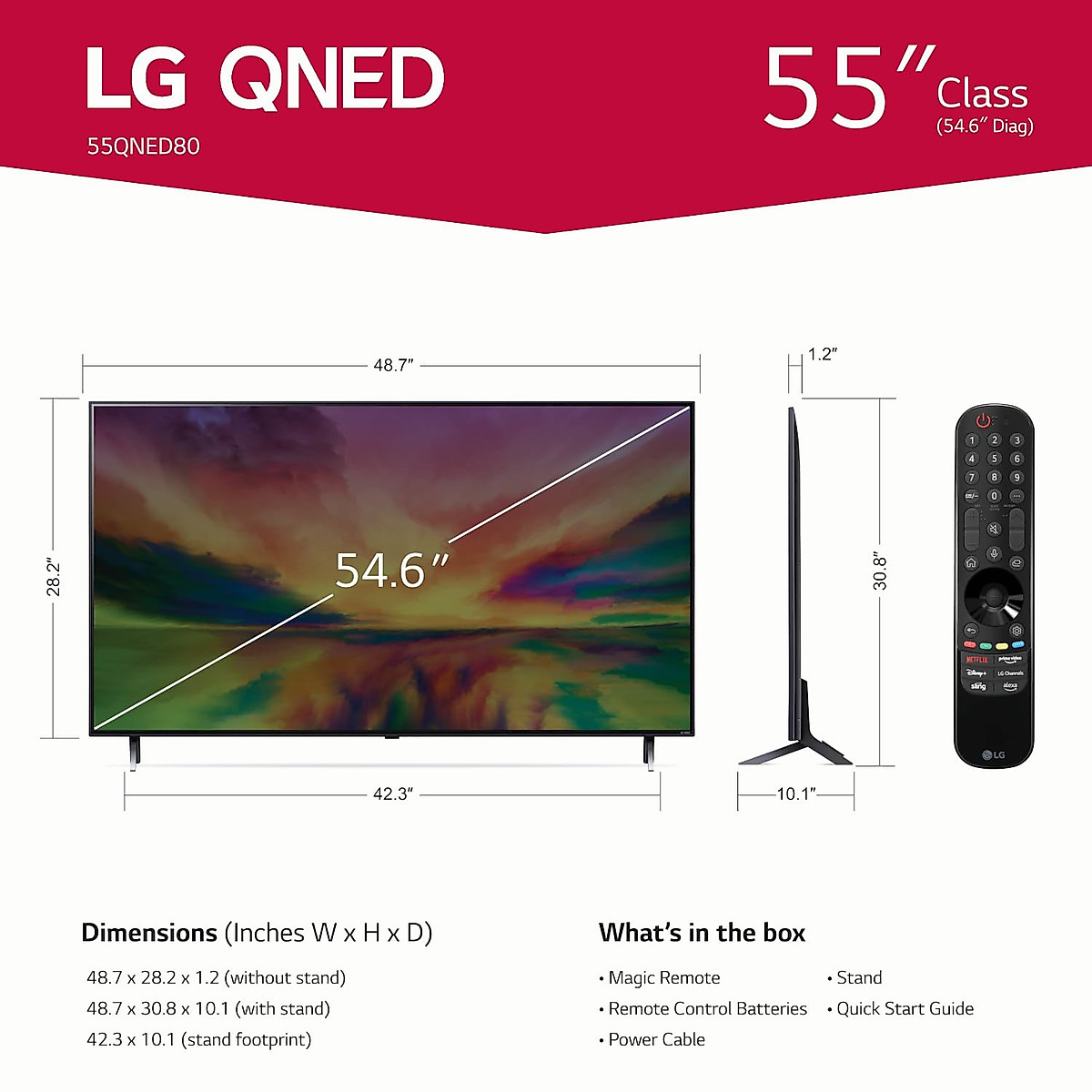 LG QNED80 Series 55-Inch Class QNED Mini LED Smart TV 4K Processor Smart Flat Screen TV for Gaming with Magic Remote AI-Powered 55QNED80URA, 2023 with Alexa Built-in,Black