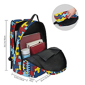 Autism Awareness Puzzle Detachable Big Student Backpack - School, Travel, or Work Bookbag with 15-Inch Laptop Compartment
