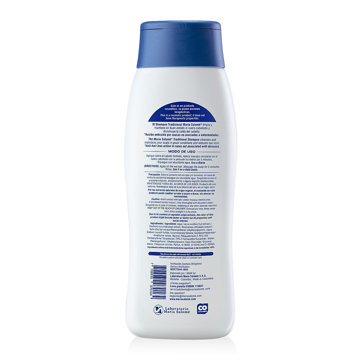 Shampoo Maria Salomé 400ml - Anticaída y estimula el Crecimiento. Sin Sal, Sin Parabenos