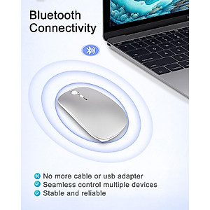 Bluetooth Mouse, Rechargeable Wireless Mouse Compatible with Macbook Air/Pro/Mac/iPad/Laptop/Tablet/Notebook/PC/Desktop, Slim Portable USB Mice for Windows/Linux/Android/(iOS 13.1.2 and Above), Sliver