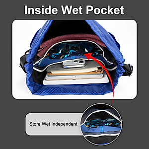 Cajmols Drawstring Backpack with Ball Compartment Water Resistant Sport Equipment Bag for Soccer Volleyball Baseball Softball Football Yoga Swimming (Q-Blue)