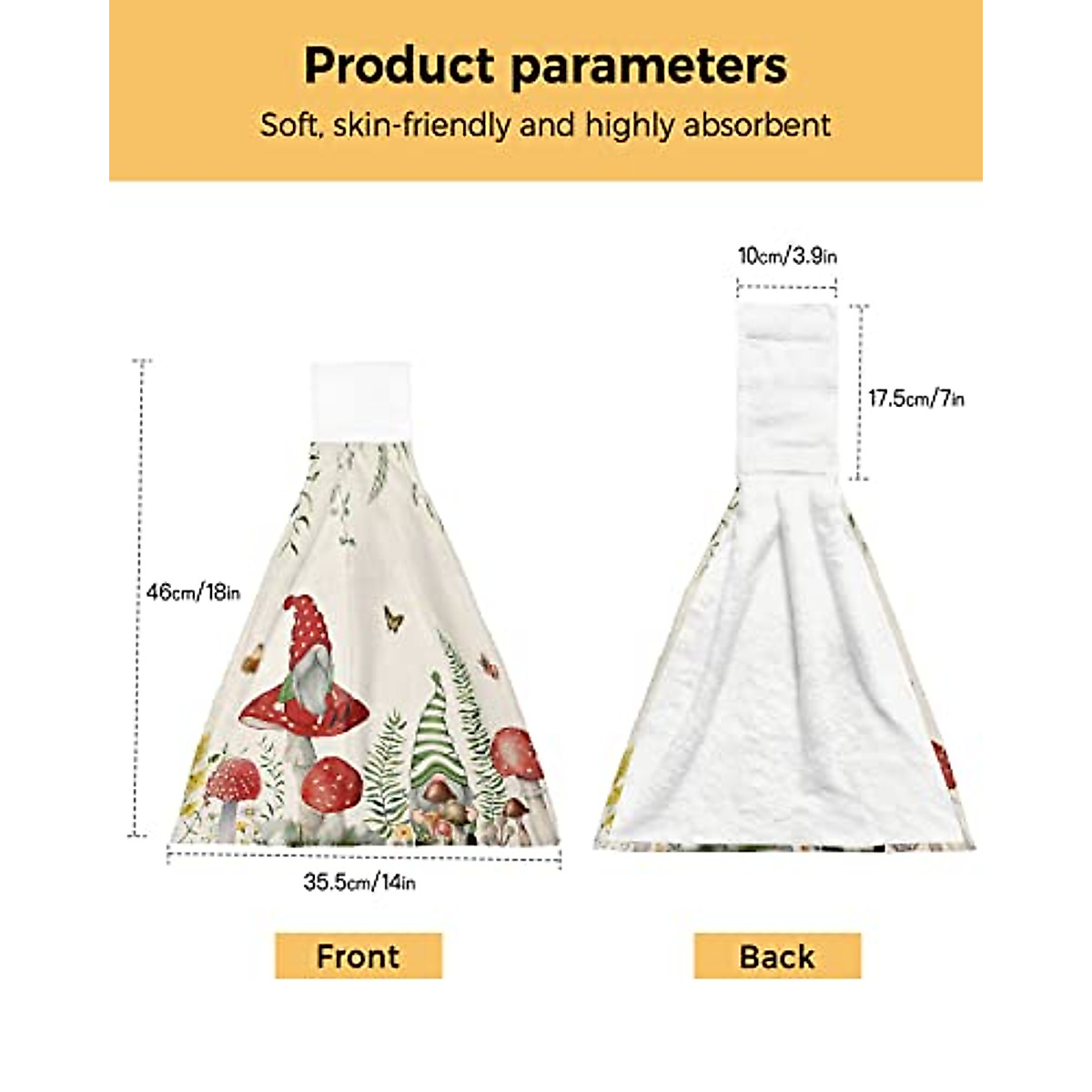 Mushroom Gnomes Hanging Kitchen Towels 2 Pack, Hand Towels with Hanging Loop for Bathroom, Spring Floral Teal Botanical Rustic Burlap Kitchen Hand Towels Absorbent Dish Cloths Tie Dry Towel 18"x14"