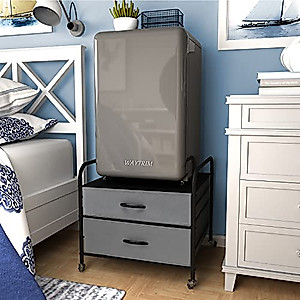 Fridge Stand with Storage, WAYTRIM Kitchen Fridge Stand Mini Fridge Organizer Stand for Dorms Refrigerator Stand with Metal Frame Wooden Tabletop 4 Swivel Wheels for Mobility