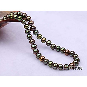 JYX Pearl Necklace 7-8mm AA Dyed-green Flat Freshwater Pearl Necklace 18"