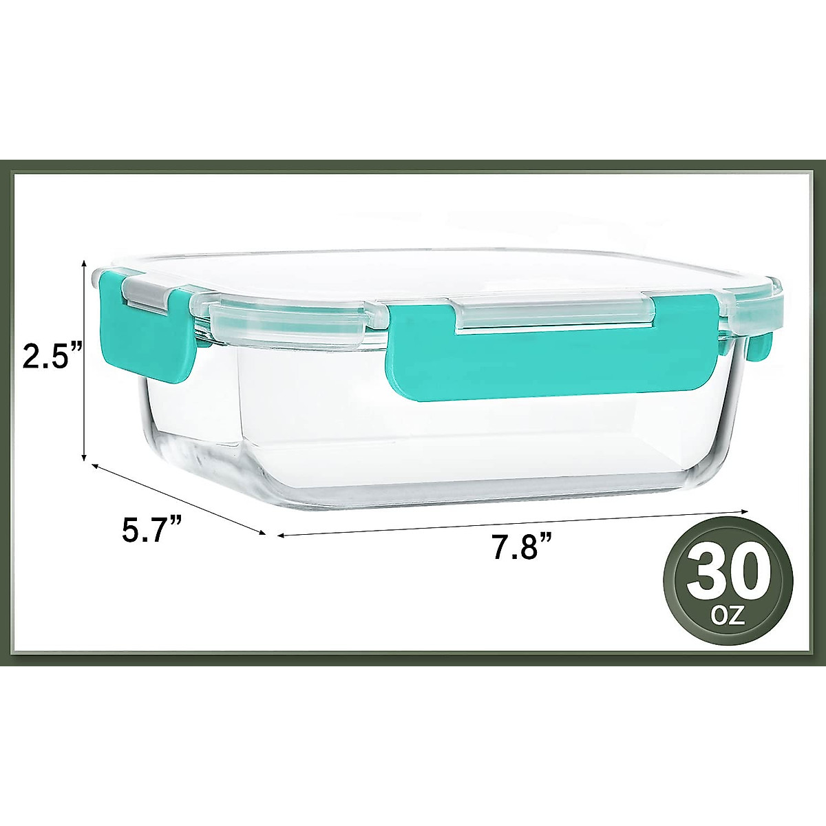 KOMUEE 10 Packs 30 oz Glass Meal Prep Containers,Glass Food Storage Containers with Lids,Airtight Glass Lunch Bento Boxes, Microwave, Oven, Freezer and Dishwasher,Green