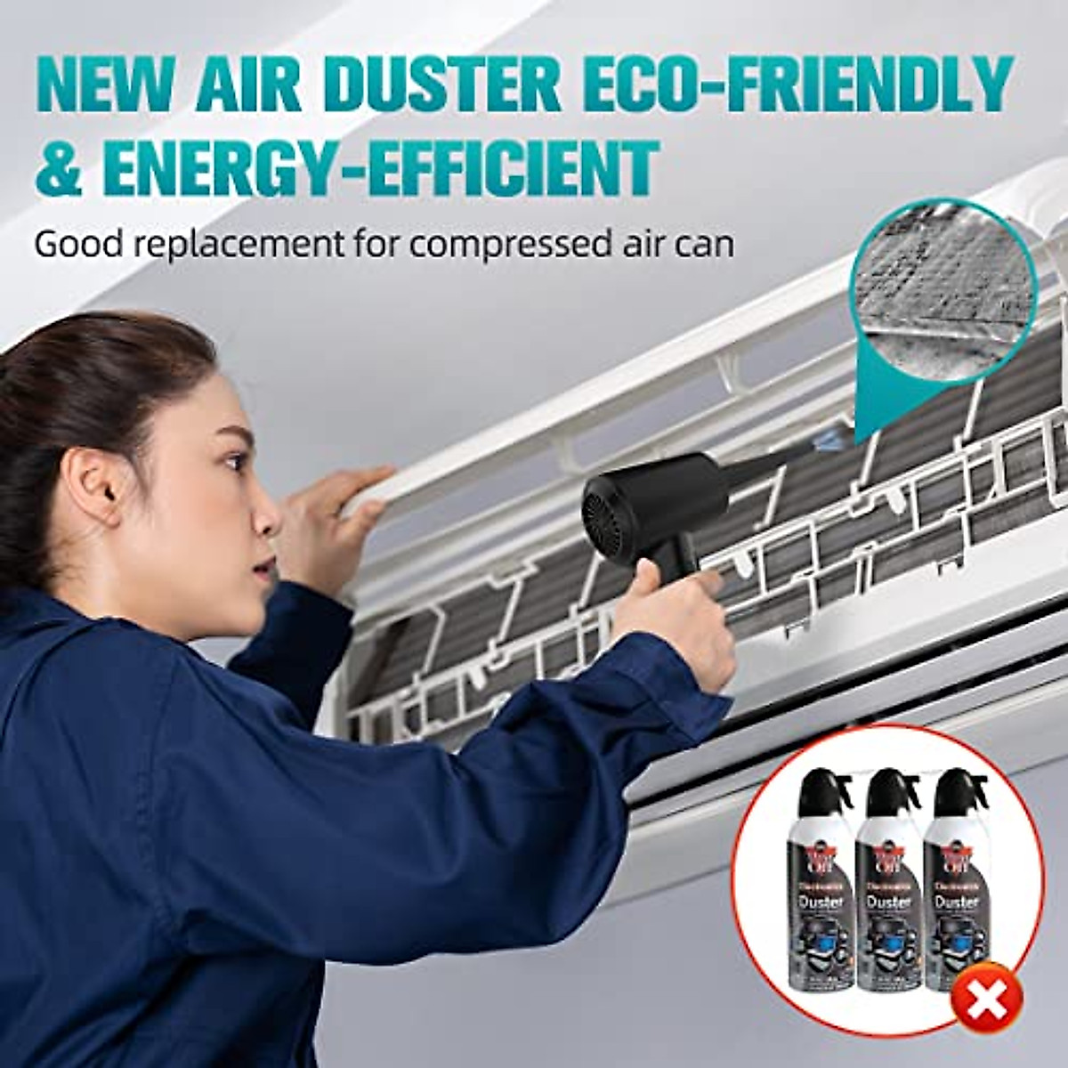 PGROUP Compressed Air Duster，Electric Air Duster 3-Gear to 51000 RPM Air Blower with LED Light，6000mAh 68W Rechargeable Cordless Air Duster Replaces Air Cans for Computer Keyboard Car Home Cleaning