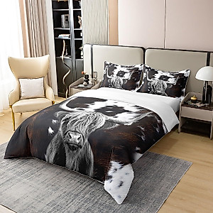 Cow Skin Duvet Cover 100% Nature Cotton King,Realistic Cowhide Print Western Highland Cattle Comforter Cover,Vinateg Country Decor All Season Super Soft Bedding Bedroom Decor