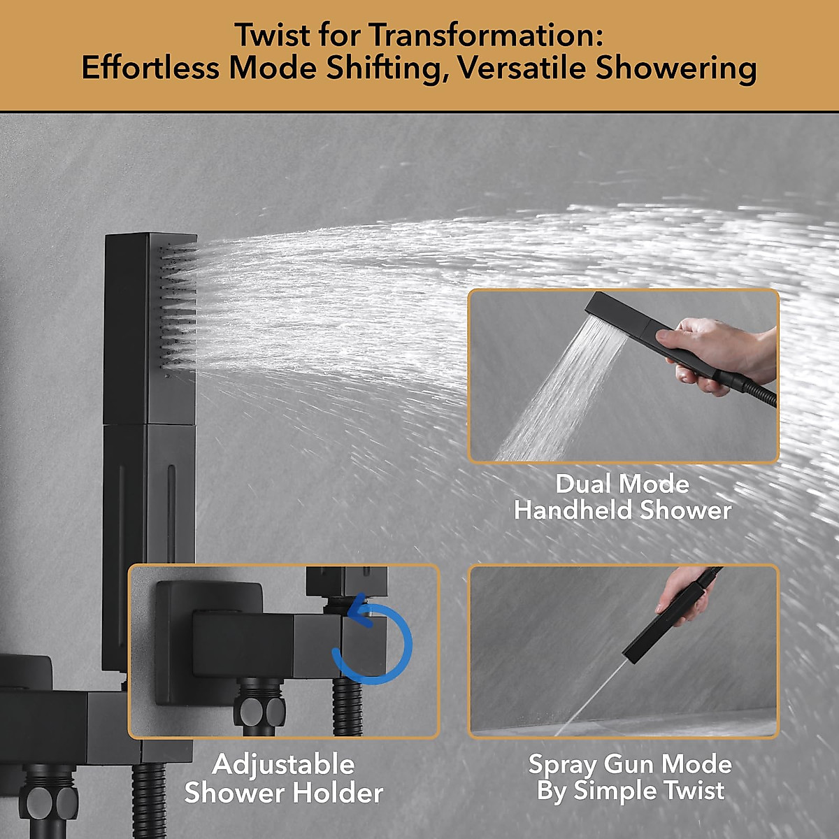 VANFOXLE Shower Faucet Set Matte Black Shower System,Push Button Diverter Shower Faucet with 2 in 1 Handheld,Ceiling Mount 10 Inch Shower Head with 6 Inch Wall Mount Shower Head