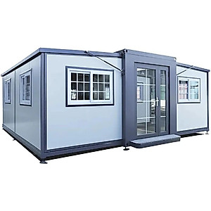 Generic 19x20ft portablePrefabricated Modular Home,Mobile Expendable Plastic prefab House for Hotel, Booth, Gaurd House, Office, Shop, Villa, Warehouse, Workshop (with Restroom)., Brown/White/gray