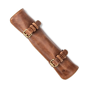 Angus Stoke knife roll bag made of real buffalo leather | 14-slot leather knife case for chef's knives - large knife bag Duplex (brown)