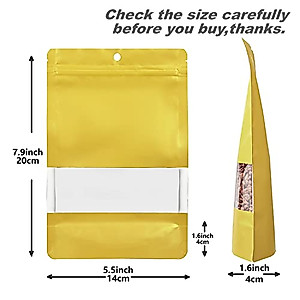 BAAGGNAA 150 Pack Stand up Matte Metallic Ziplock Bags with Clear Front Window Heat-Sealable Resealable Solid Color Pouches for Food Storage Containers Organizer(Gold,5.5 * 7.9 inch,Pack of 150)