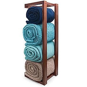 Keystone Basics Blanket Rack - Holder for Wall 12 inch L x W 36 H Mounted Bamboo Shelf/Universal and Quilt Blankets Towels Quilts, Brown