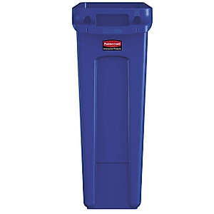 Rubbermaid Commercial Products Slim Jim Plastic Rectangular Recycling Bin with Venting Channels, 23 Gallon, Blue Recycling (FG354007BLUE)