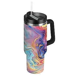 SEHANY Colorful Marble Pattern 40Oz Tumbler with Lid and Straw, Double Vacuum Stainless Steel Insulated Sports Water Bottle Cup Holder Friendly Leak-Proof Travel Coffee Cup for Iced Drink