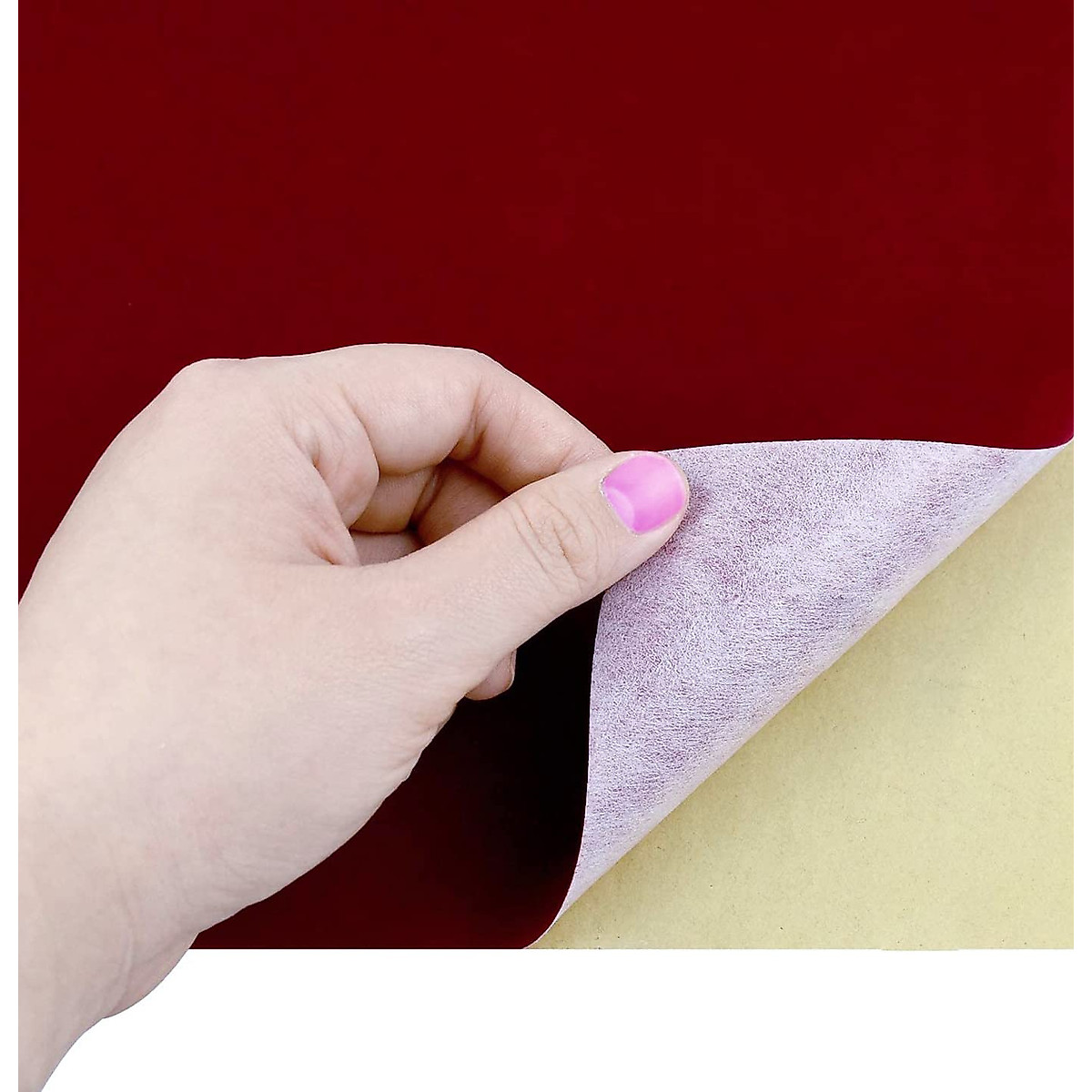 Self Adhesive Velvet Fabric StickyFelt Sheets ，Jewelry， Drawer Liners Craft Fabric Peel and Stick Paper 17.78 x 199.78 cm(Red)