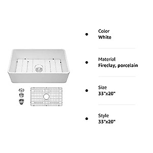 33 White Farmhouse Sink - Sarlai 33 Inch Kitchen Sink Apron Front Ceramic Porcelain Vitreous Fireclay Single Bowl Farmer Sink Basin