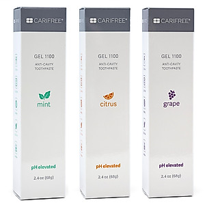 CariFree Gel 1100 (Mint, Citrus, Grape, 2.4 Ounce (Variety Pack of 3)) Anti-Cavity Fluoride Toothpaste, Cavity Prevention, Freshens Breath and Moistens Mouth, Dentist Recommended for Oral Care