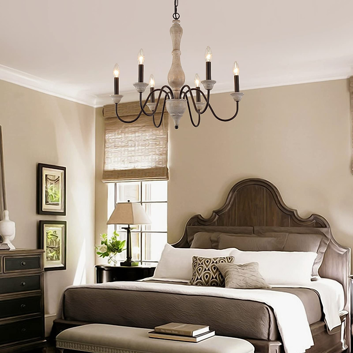 MEIXISUE French Country Chandelier,Farmhouse Vintage Antique Chandelier Pendant Light Fixtures for Kitchen Island Dining Room Living Room Foyer Entryway Office UL Listed