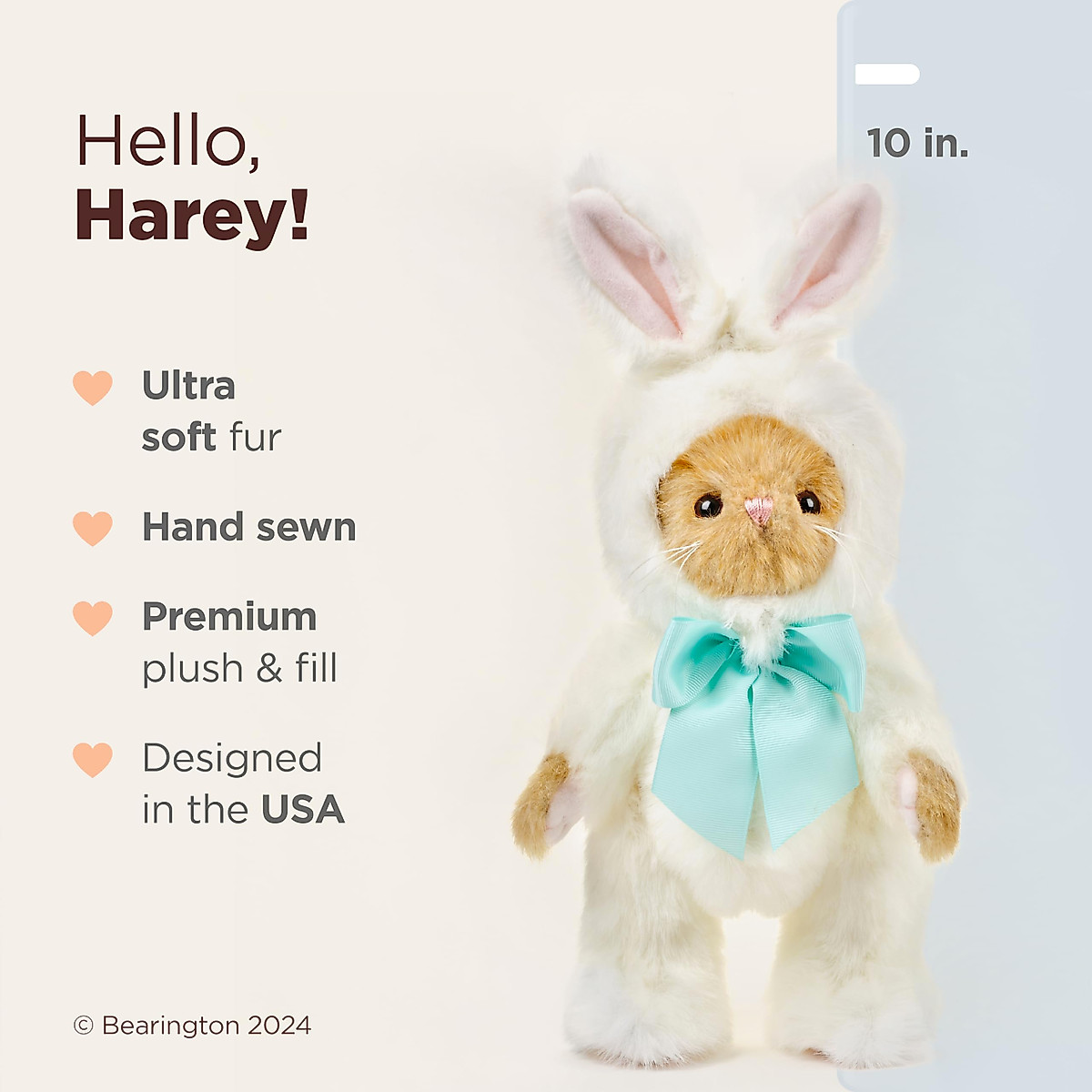Bearington Harey The Easter Teddy Bear Bunny, 10 Inch Stuffed Easter Bunny