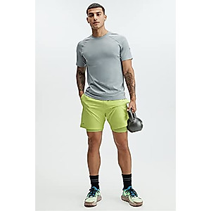 Fabletics Men's The Fundamental Short (Lined), Workout, Running, Training, Gym, Yoga, Ultra Lightweight, Athletic, 7" Inseam, M, Faded Lime
