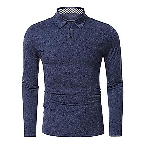 DGKaxiyaHM Men's Solid Color Breathable Golf Polo Shirts Pullover Long Sleeve Tactical Shirts Jersey Outdoor Active T-Shirts (Blue,Medium)