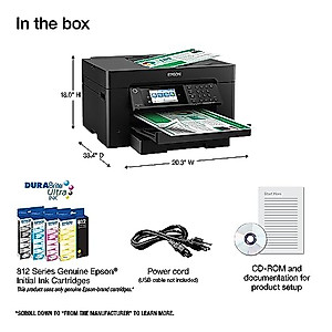 Epson Workforce Pro WF-7820 Wireless All-in-One Wide-Format Printer with Auto 2-Sided Print up to 13" x 19", Copy, Scan and Fax, 50-Page ADF, 250-sheet Paper Capacity, and 4.3" Touchscreen (Renewed)