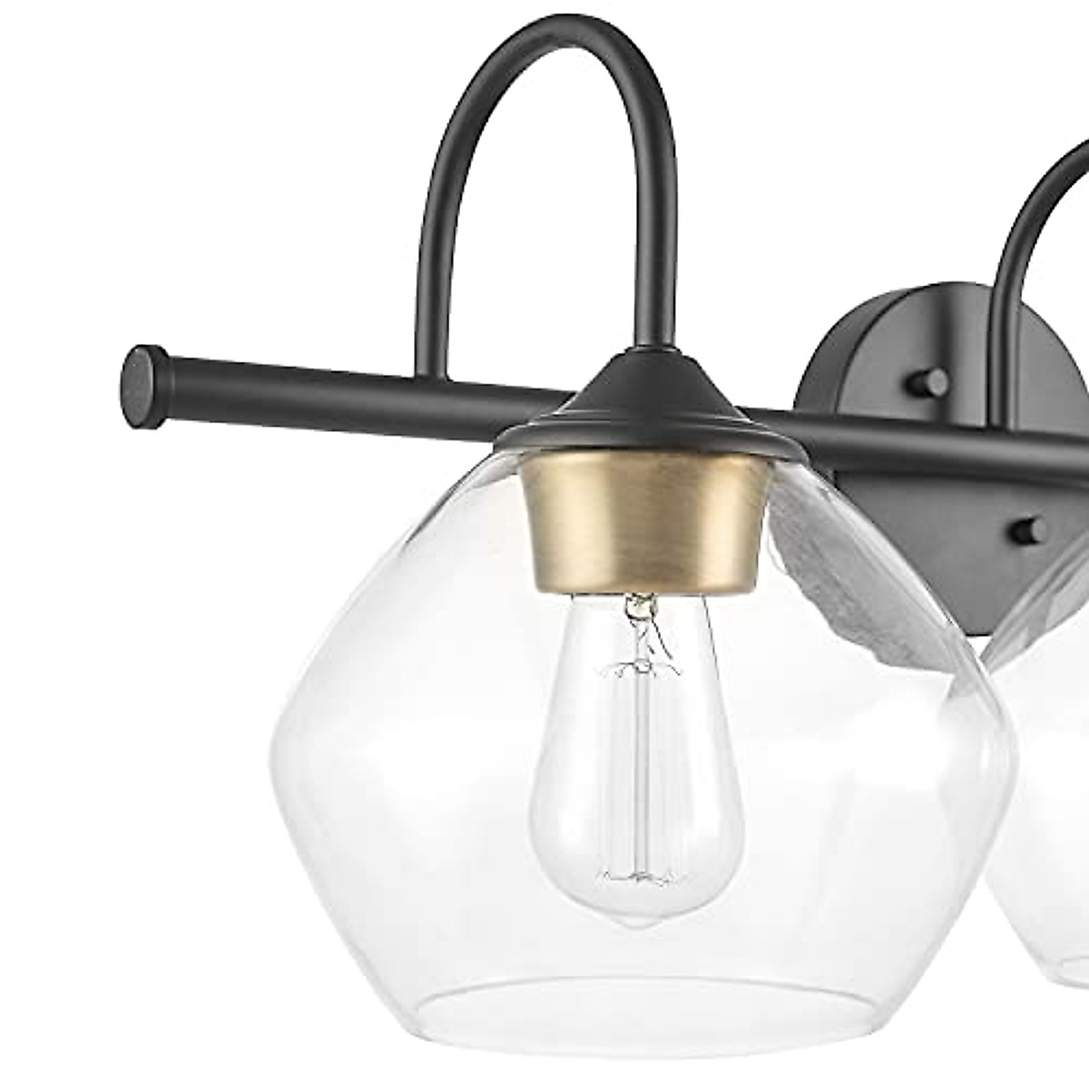 Globe Electric 51853 3-Light Vanity Light, Dark Bronze, Antique Brass Accents, Clear Glass Shade, Beauty Room Accessories, Bathroom Lights Over Mirror, Makeup Mirror Lights, Home Improvement