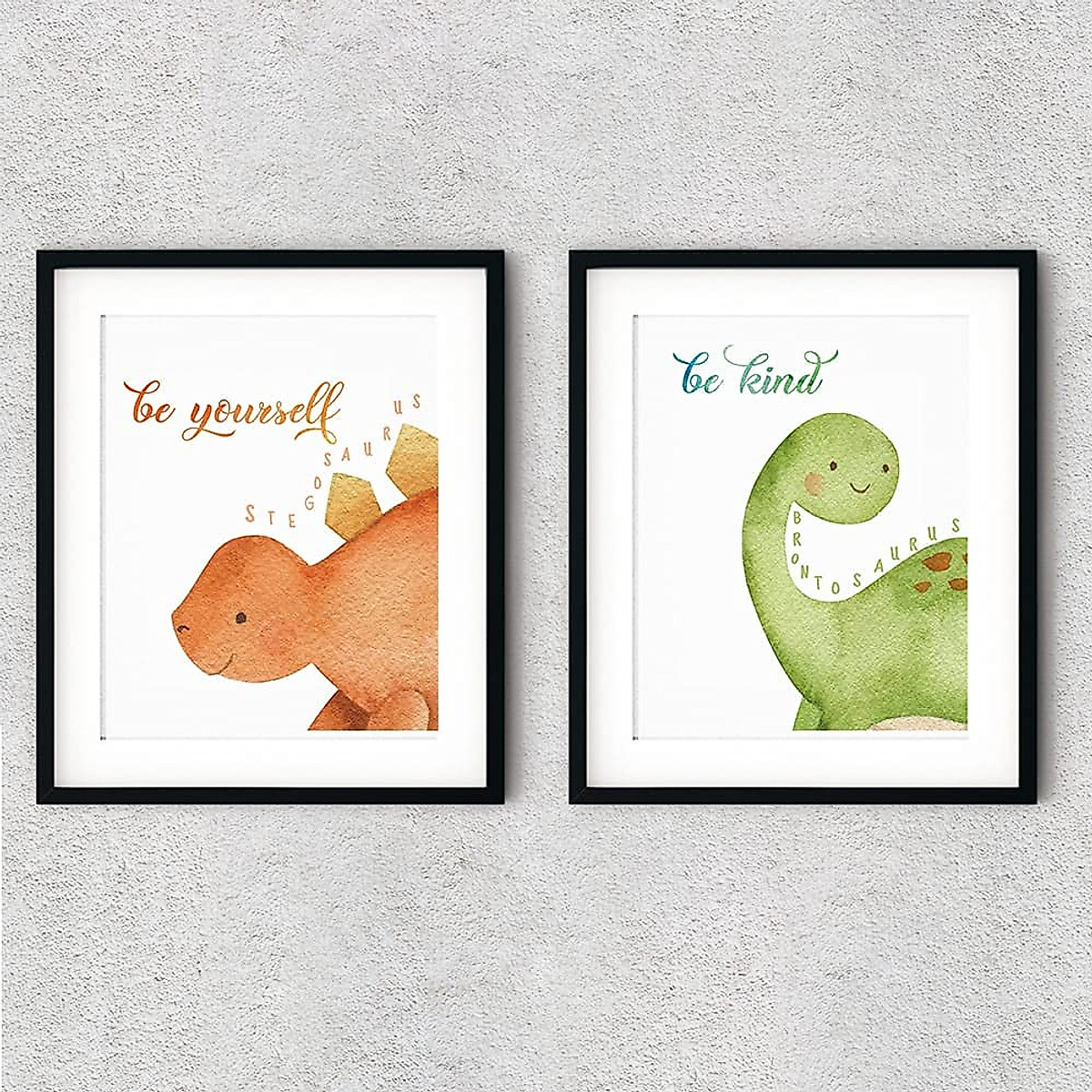 Inspirational Be Kind Be Yourself Be Curious Be Brave Wall Art Decor, Dinosaur Wall Decor for Nursery Bedroom Home, Dinosaur Poster Be Kind Be Brave Decorations for Nursery Room Living Room Home Set of 4 (8”X10”) Unframed