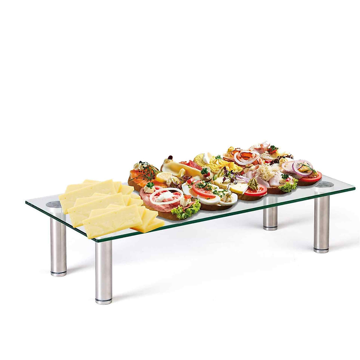 Rectangle Tempered Glass Retail Display Stand 10 x 22 Inch – Large Display Raiser for Cupcakes, Dessert/Office Desk, Bathroom Organizer Shelf