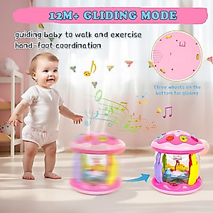 M SANMERSEN Baby Toys 6-12 Months - Babies Ocean Projector Light Up Musical Toys for 12-18 Months Crawling Learning Tummy Time 1 2 Years Old Infant Boys Girls Gifts - Pink and Purple