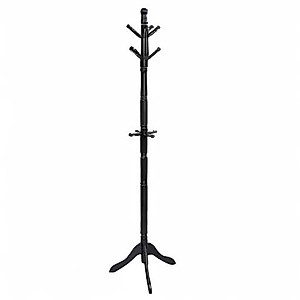 Tangkula Wood Coat Rack Freestanding, Entryway Height Adjustable Coat Stand with 9 Hooks & Stable Tri-Legged Base, Rubber Wood Coat Tree Hall Tree Coat Hanger Stand for Home Office Hall Entryway