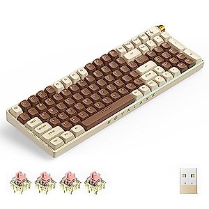 ROYALAXE R100 Wireless Mechanical Keyboard, Upgraded TTC Gold Pink Switches, Hot Swappable Wired/Bluetooth 5.0/2.4G Wireless Keyboard with RGB Light for Windows & Mac, PBT Keycaps, Lava Brown