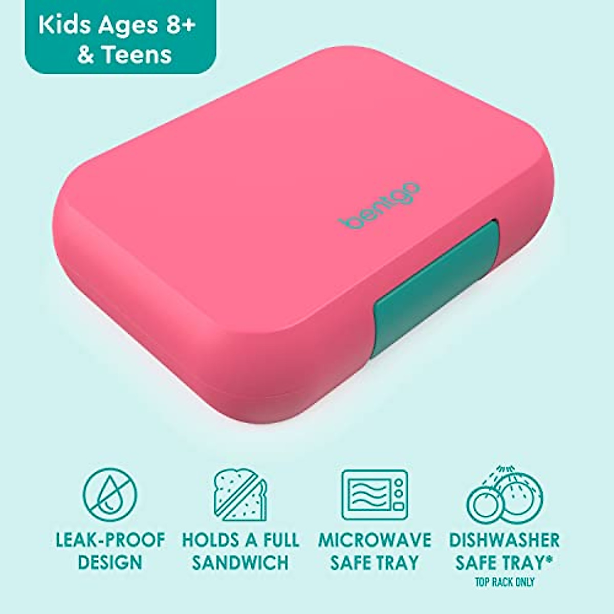 Bentgo® Pop - Bento-Style Lunch Box for Kids 8+ and Teens - Holds 5 Cups of Food with Removable Divider for 3-4 Compartments - Leak-Proof, Microwave/Dishwasher Safe, BPA-Free (Bright Coral/Teal)