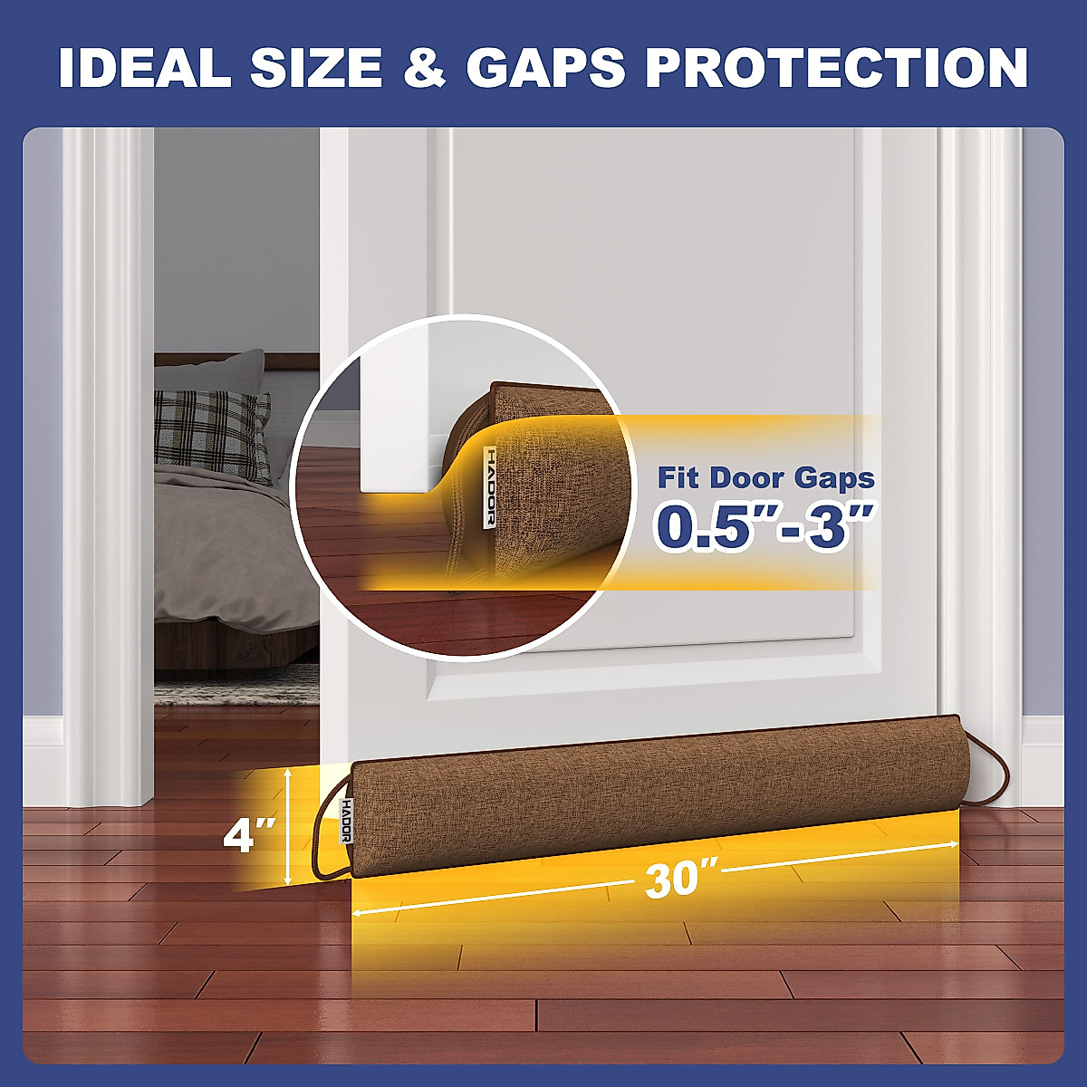 HADOR Door Draft Stopper 36 Inch, Weighted Under Door Snake Cold Air Noise Wind Blocker, Heavy Duty Sound Proof Bottom Filler Cover Gaps up to 3'', Winter Patio Sliding Window Pillow Guard Seal, Grey