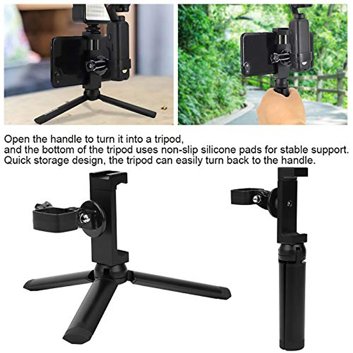 Mini Tripod Phone Tripod,Portable Table Tripod Cold Shoe Base Phone Clip Set Desk Tripod with 1/4'' Screw & Silicone Pad,for Phone Action Camera