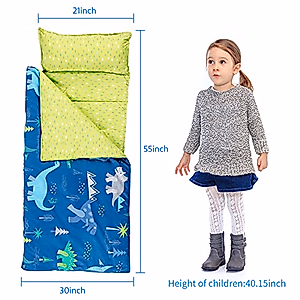 NEDVI Toddler Nap Mat with Carry Bag,Sleeping Bag with Removable Pillow,Measure 55x 21 x 1.5 Inches,Toddler Travel Bed,Lightweight - Cotton Soft,for Preschool, Daycare, Camping-Dinosaur