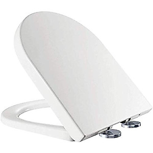 Toilet Seat will Slow Close Modern Lid Toilet Covers White D-Shape Easy Clean & Fix Adjustable Hinges Seat Quick Release Loo - Installation Tool fixtures Included