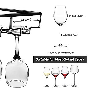 Xverycan Wine Glass Rack Under Cabinet, 8 Row Extreme Large Stemware Hanger, Metal Wine Glass Holder, DIY Bar Glass Storage Rack for Bar Counter, Kitchen, Screws Included (Black)