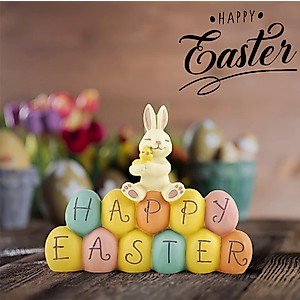 Easter Bunny Figurine Decorations - Hand Painted Sping Rabbit Statue Ornament - Easter Animal Tabletopper Accessories Sculpture for Party,Garden,Home Decorations,4.8 Inch,Polyresin