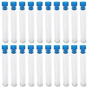 HOBBYIN 20Pcs Clear Plastic Test Tubes with Blue Caps,16×100mm Clear Tube for Scientific Experiments, Halloween, Christmas