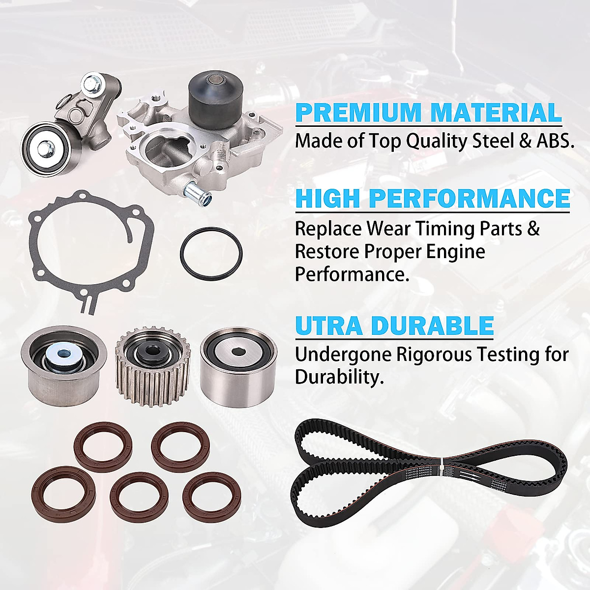Engine Timing Belt Water Pump Kit - Compatible with 2.5L 2006-2012 Subaru Forester, Impreza, Legacy, Outback EJ253 Engine - Replace TKF-006, TCK304, TCKWP304A