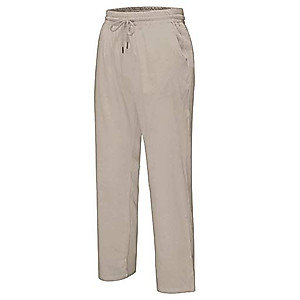poriff Men Pants Elastic Waistband Drawstring Line Pants Mens Running Pants Khaki, M