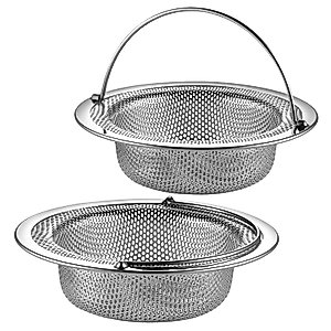 JULUJU 2 Pack Upgrade Kitchen Sink Strainer (Sink Drain Strainer) - 304 Stainless Steel Rust Free, Fordable Handle, 4.5 Inch Diameter