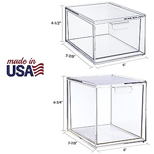 STORi Audrey Stackable Clear Bin Plastic Organizer Drawers | 2 Piece Set | Organize Cosmetics and Beauty Supplies on a Vanity | Made in USA