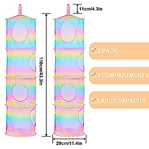 Stuffed Animals Hammock 2 Pcs Toy Storage Unicorn Castle Foldable Toy Organizers 4 Compartments Stuffed Animals Net Hanging Mesh For Kids Room Nursery