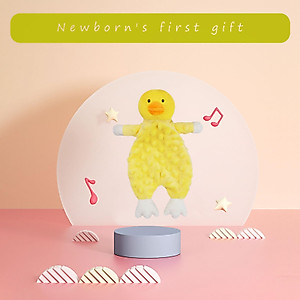 Doindute Baby Yellow Duck Soft Stuffed Animal Security Blanket, Plush Duck Character Lovey Blanket, Baby Shower/Nursery Gift, Newborn Infant Toddler Snuggle Blankie for Boys Girls, 10 Inches
