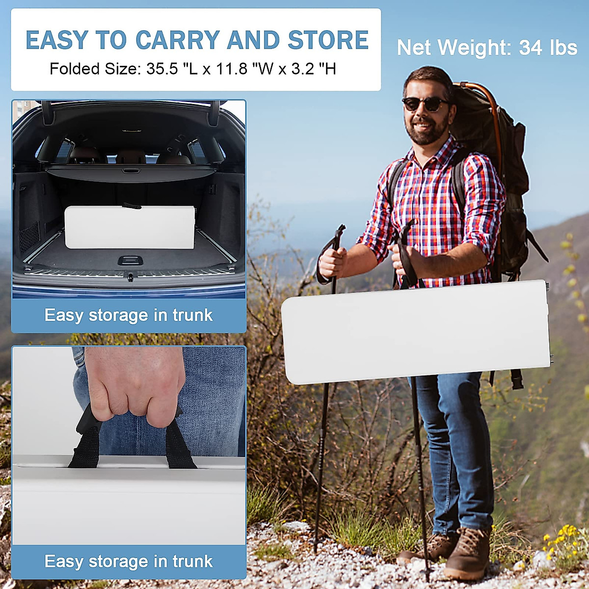 Plastic Folding Benches 6 Foot 2 Pack, Portable Outdoor Bench With Handle & Lock for Picnic Camping Dining Soccer Entertaining Activities, 660LBS, No Assembly