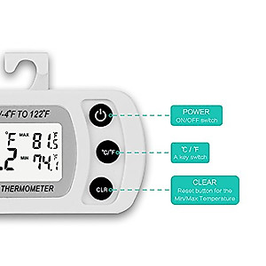 LinkDm 2 Pack Digital Refrigerator Freezer Thermometer,Max/Min Record Function with Large LCD Display
